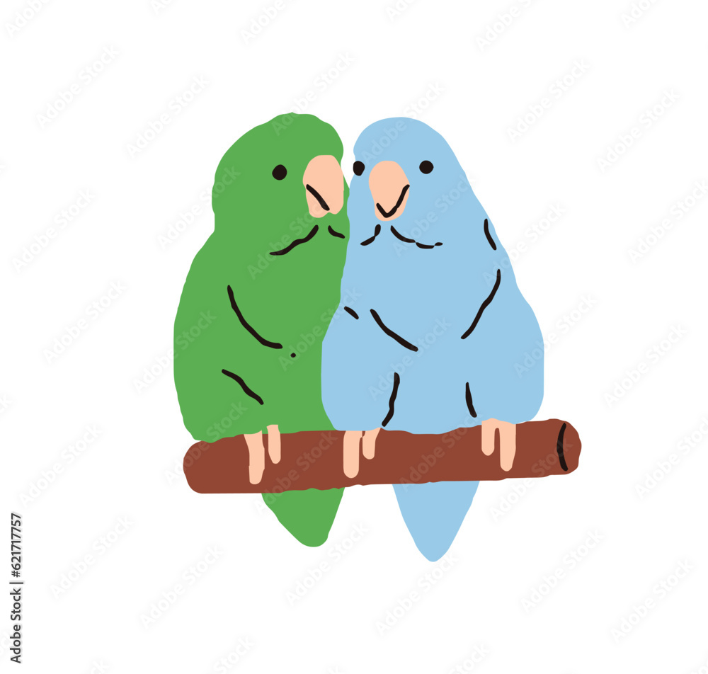 Two Forpus parrots. Cute tropical birds couple. Funny exotic parrotlets ...