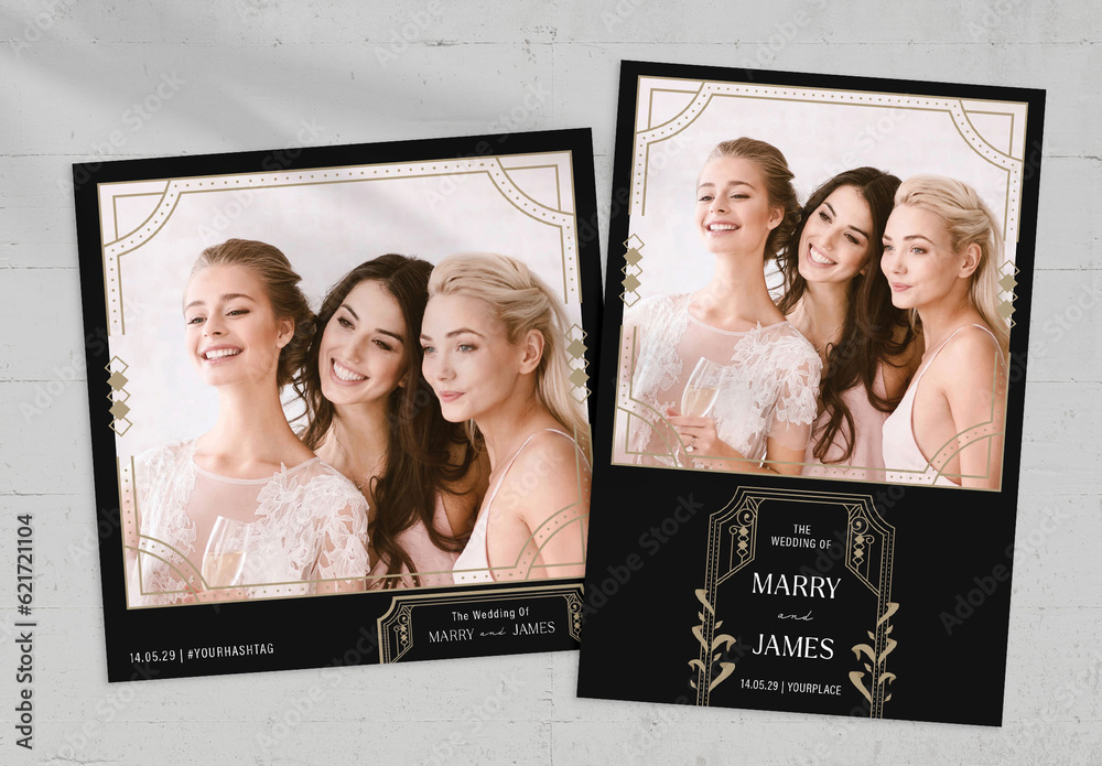 Black Gold Art Deco Photo Card Layout Stock Template | Adobe Stock