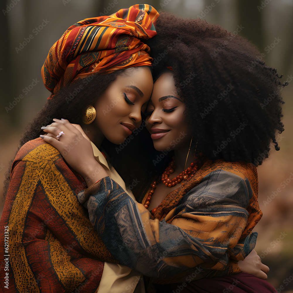 An African sisters, beauty, peoples, girls, smiling, traditional dress, happiness, hugs, hair ...