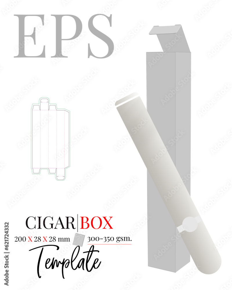 Single cigar box die cut template, vector. White clear blank one cigar ...