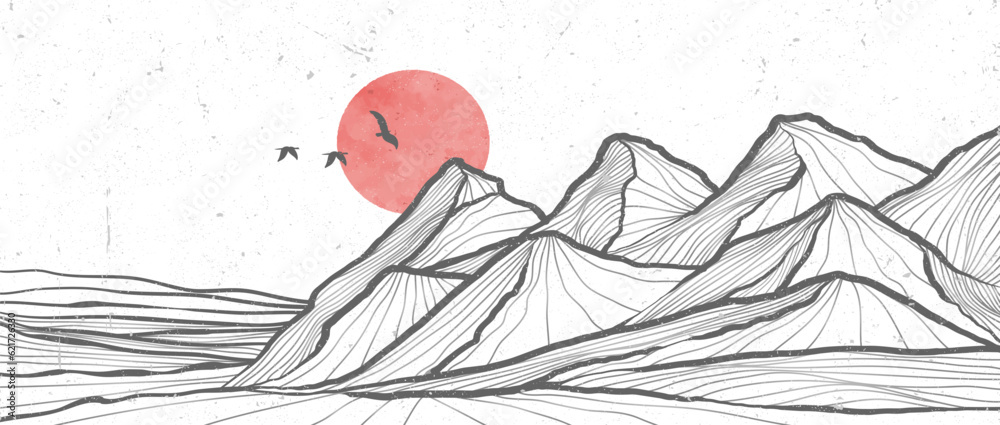 Mountain line art illustration. Abstract mountain contemporary ...