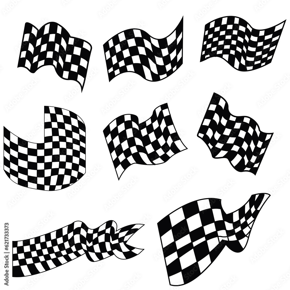 Vector black and white checkered auto racing flags and finishing tape ...