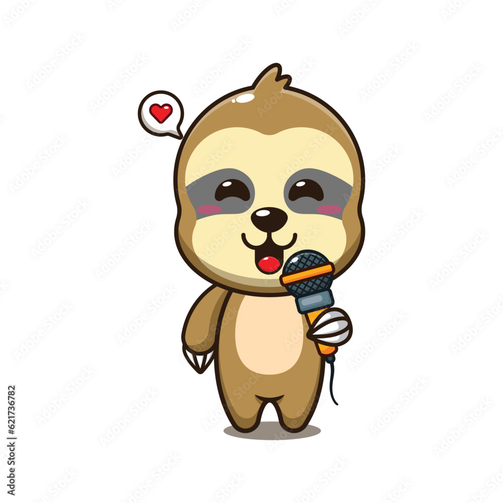 cute sloth holding microphone cartoon vector illustration. Stock Vector ...