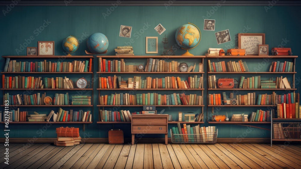 nostalgic library background to commemorate Back to School Stock ...