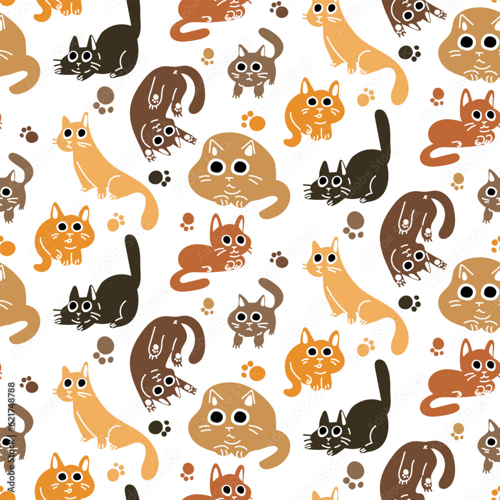 A pattern of vector drawings of cute cats. A collection of cartoon ...