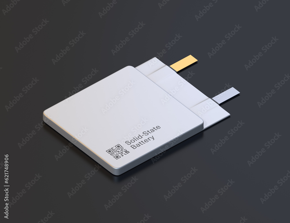 Single Solid-State Battery cell unit with sample QR code on black ...