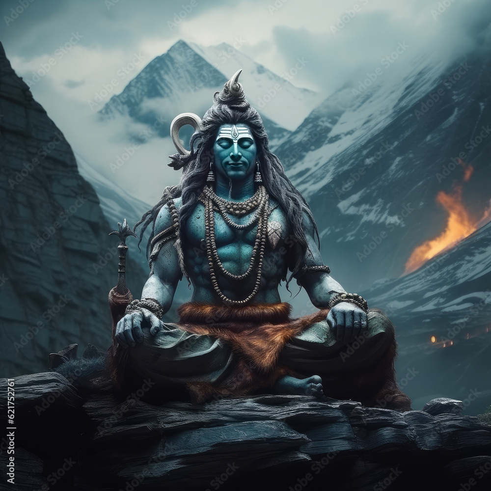 Lord shiva meditating in mount kailash, generative AI Stock ...