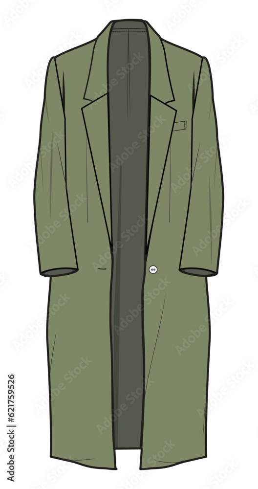 Vetor de Front Open Long Blazer Coat Fashion Flat Sketch Vector ...