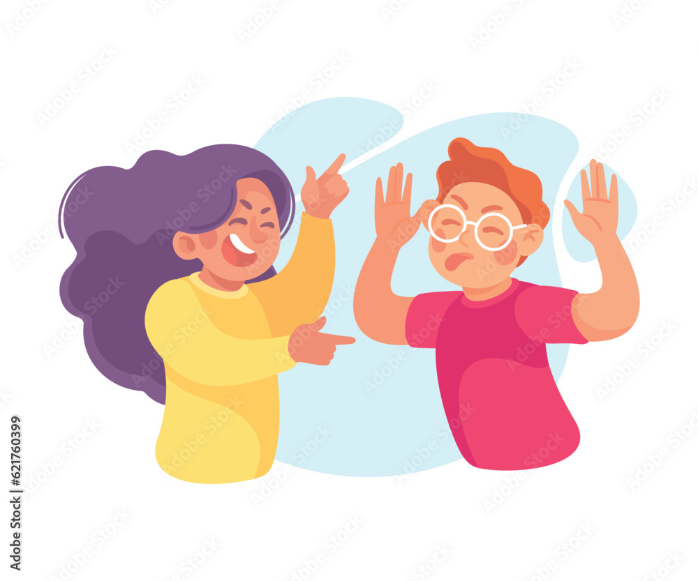 Offensive Girl and Boy Bullying and Abusing Teasing Vector Illustration ...