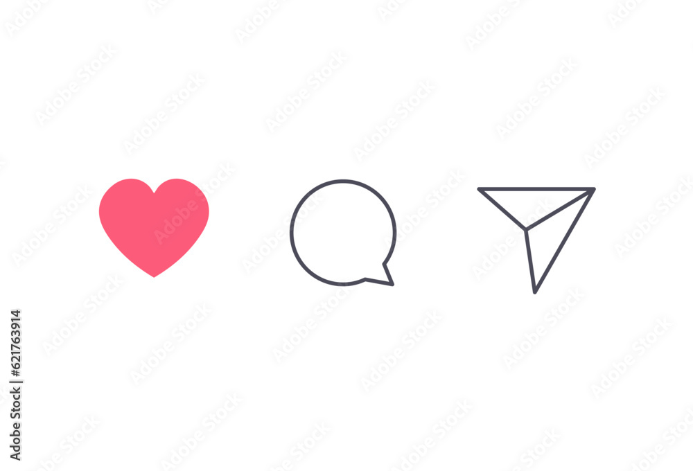 socia media icon 3 types heart symbol comment share vector illustration ...