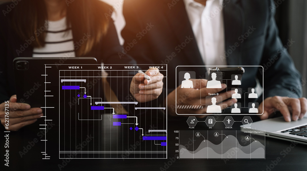 Business team hand Project manager working and update tasks and Gantt ...