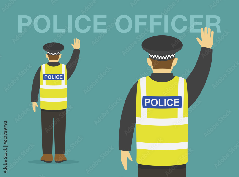 Vetor de Isolated traffic police officer makes a stop gesture with his ...