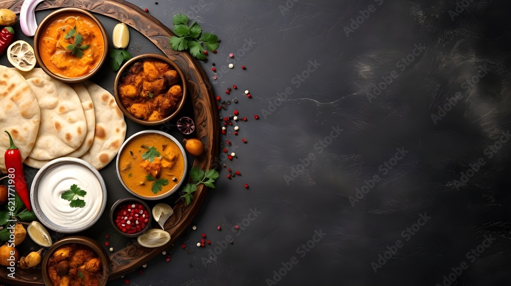 Photo & Art Print Indian ethnic food buffet on dark concrete table from ...