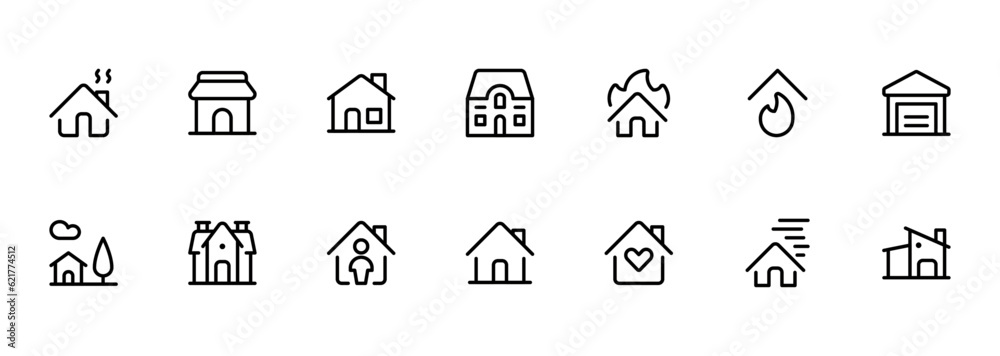 House icons set. Home icon collection. Real estate. linear Editable Stroke. Line, Solid, Flat ...