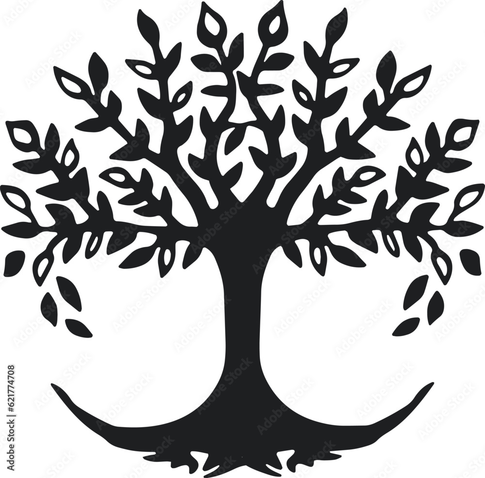 tree silhouette with root and leaves vector. tree circle vector ...