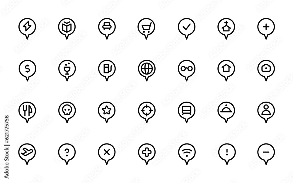 Location icon. Map pin place marker. linear Editable Stroke. Line ...