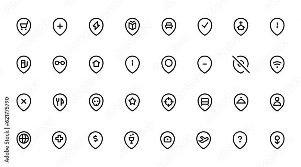 Location icon. Map pin place marker. linear Editable Stroke. Line ...