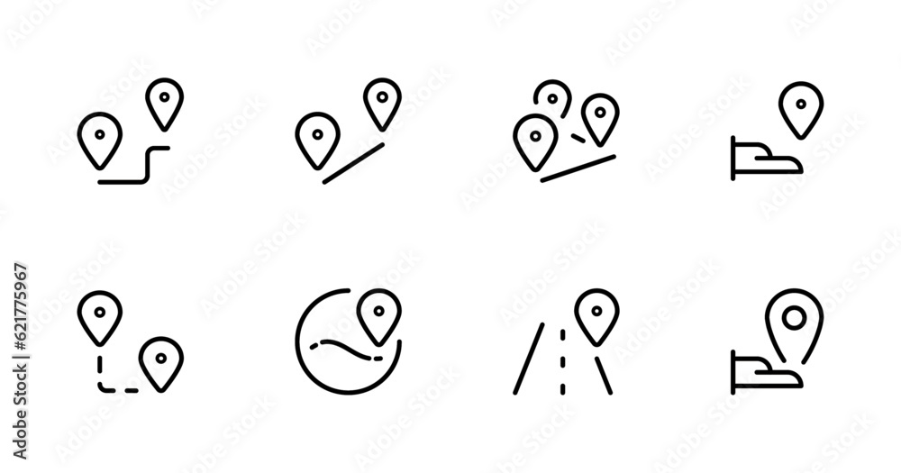 Map and location symbols set. Mapping icon. linear Editable Stroke ...