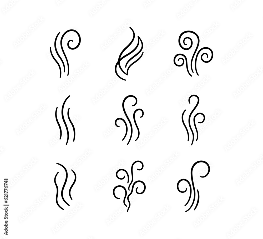 Doodle smoke icons set. Water steam symbols. Hand drawn hot vapors ...