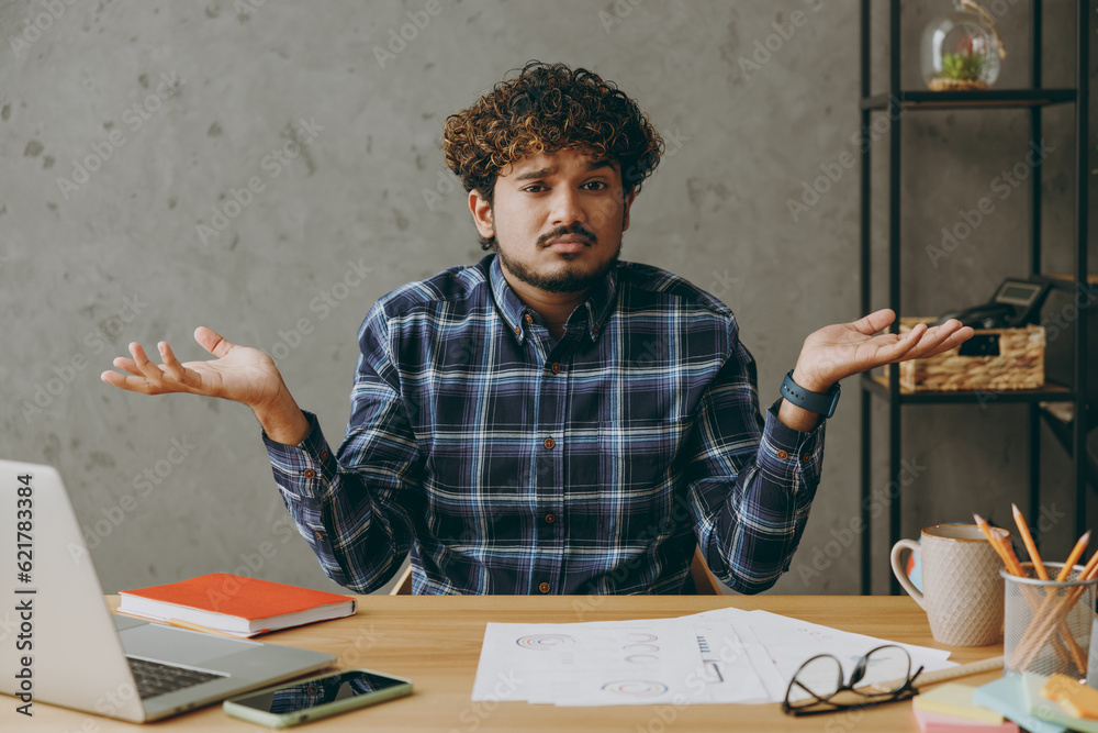 Clueless sad confused mistaken employee business Indian man he wears ...