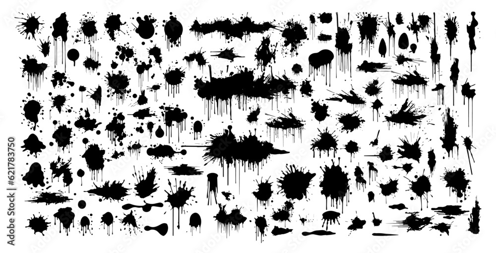 Black ink spots set on white background. Ink illustration. Stock Vector ...