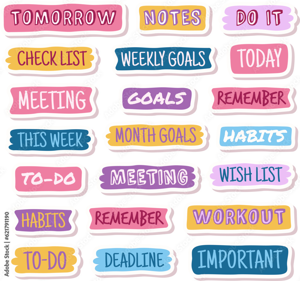 Diary sticker set. Important notes and to do list. Goals and meeting ...