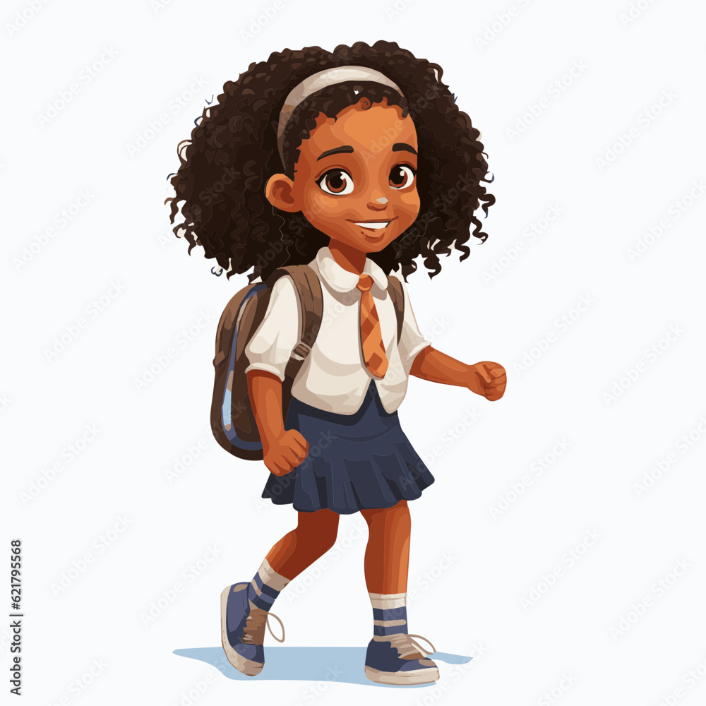 simple cartoon clipart black african american girl student child going ...