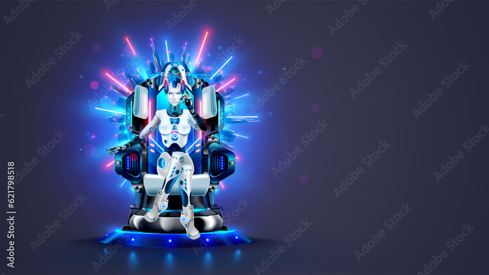 AI or artificial intelligence in image female cyborg queen. Robot woman ...