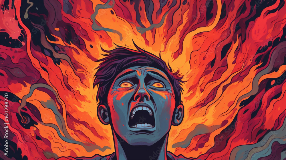 Illustration of a Panic attack and Pain. a guy having panic disorder ...