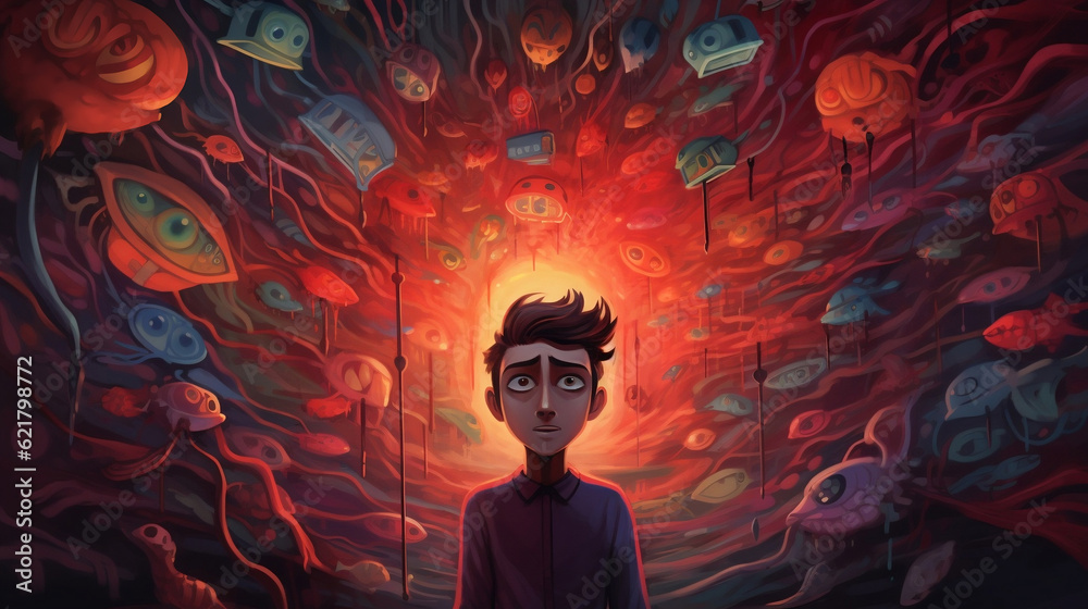 Illustration of a Panic attack. a guy having panic disorder incident ...