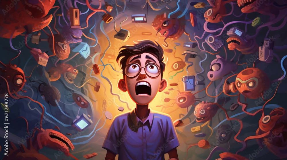 Illustration of a Panic attack. a guy having panic disorder incident ...