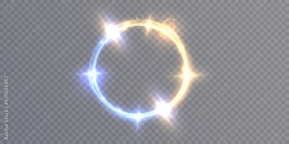 Golden circle with light distortion. Magic circle vector. Round frame ...