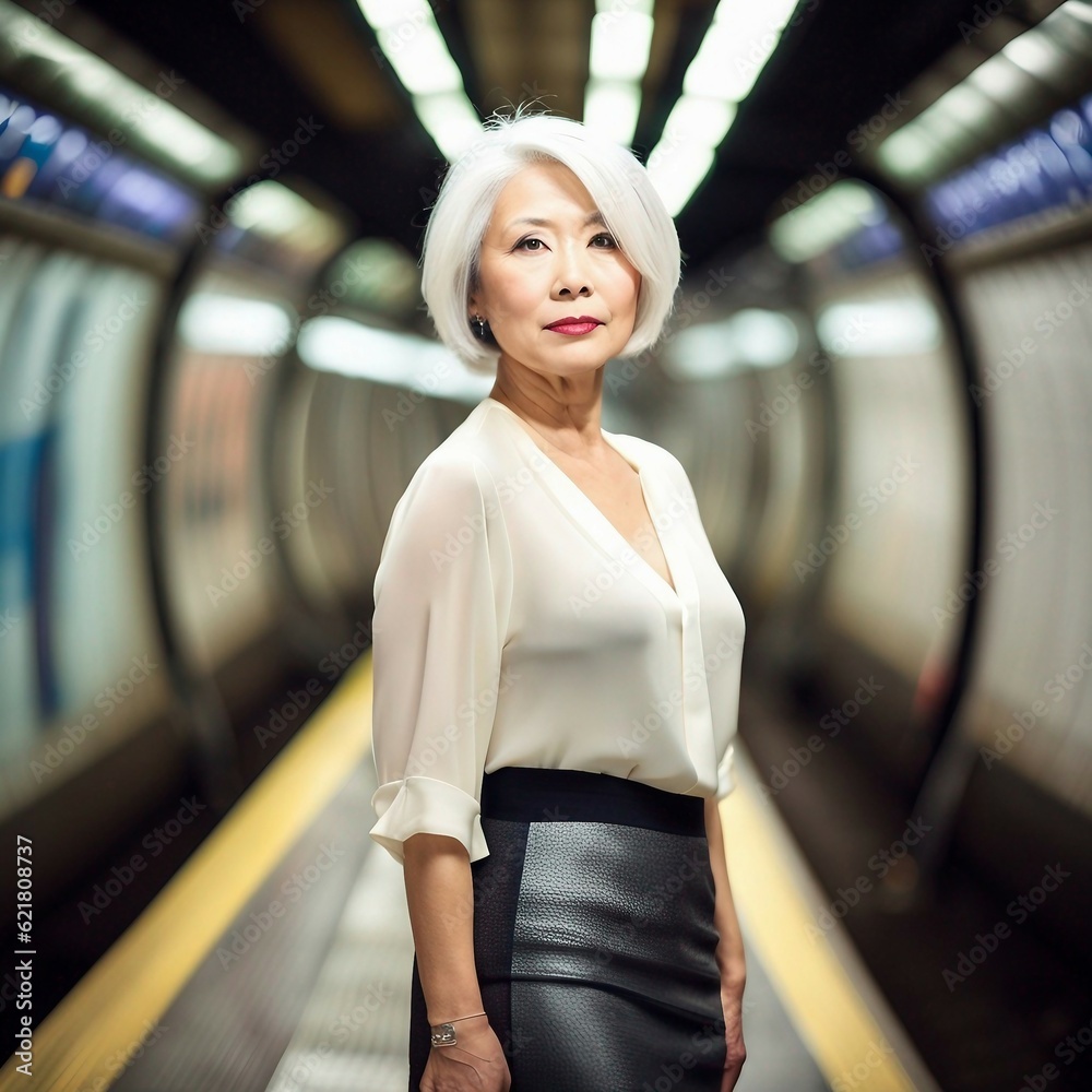 Mature beautiful Japanese women with platinum blonde hair poses in ...