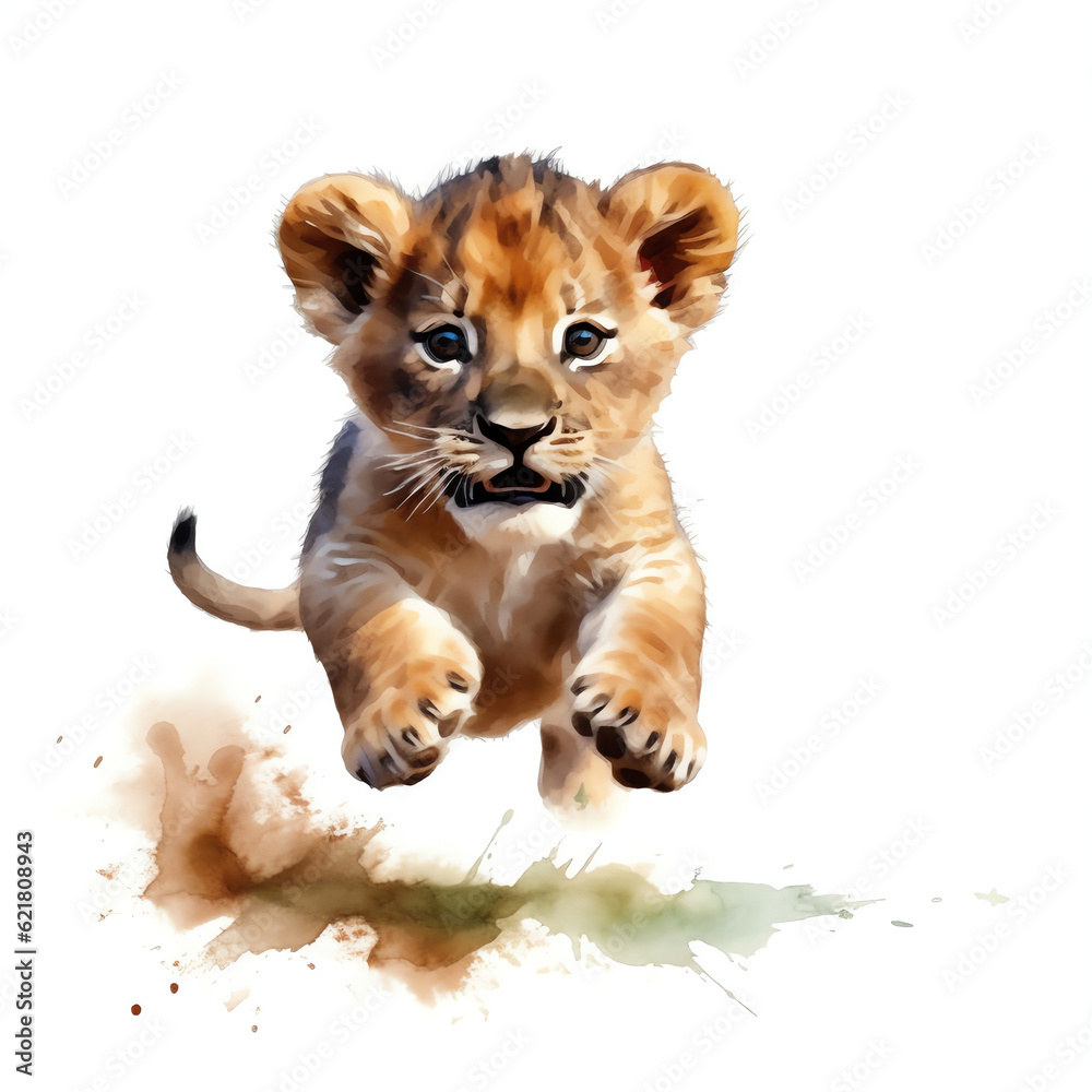 Generative AI : Playful Baby Lion: Realistic Watercolor Clipart of a ...