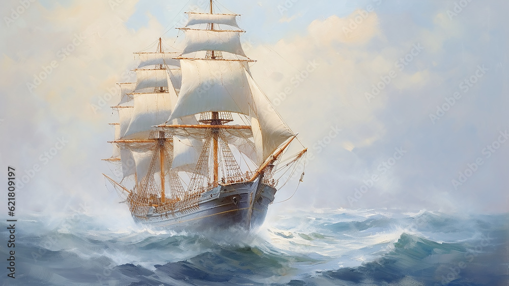 brigantine ship sailboat seascape drawing art. Generative AI Stock ...