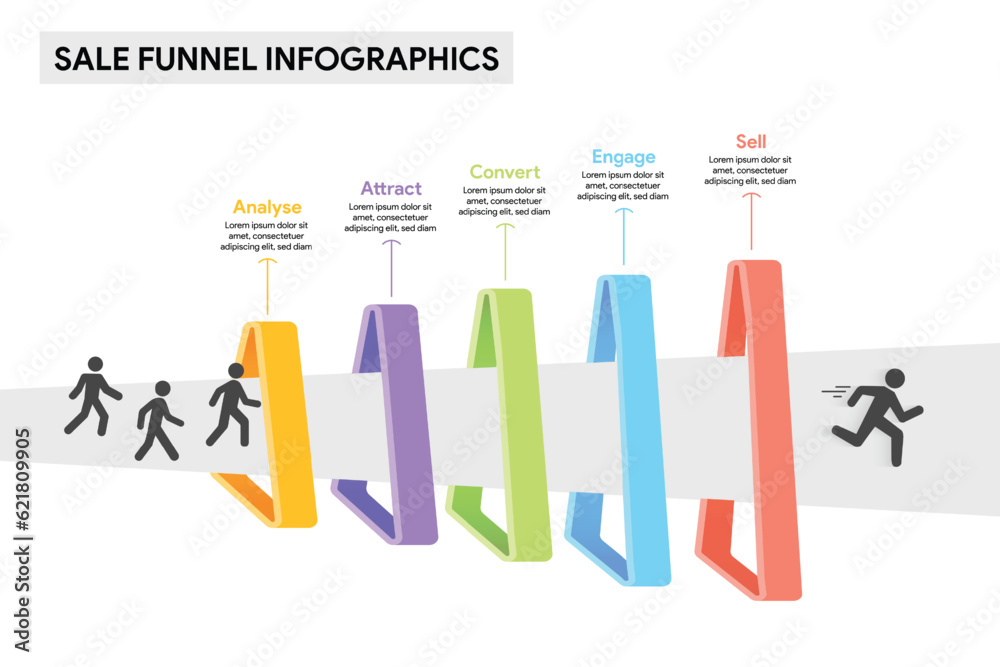 5 phase triangle tunnel diagram. 3D Infographic template illustration ...