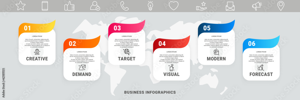 Vector modern infographics with six rectangles. Business concept with ...