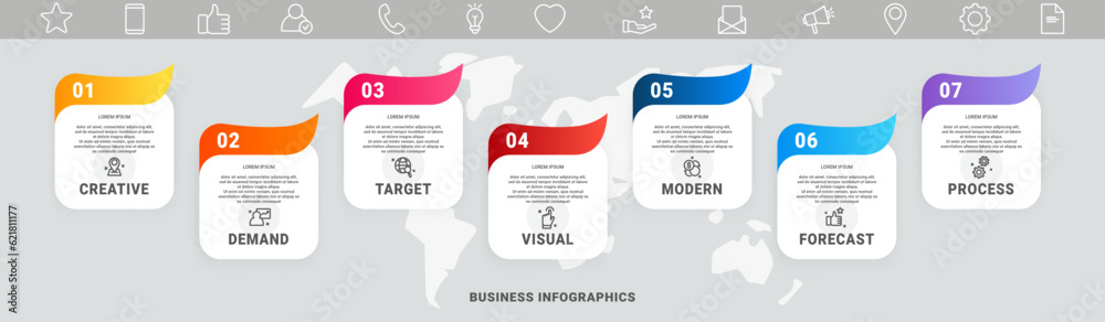 Vector modern infographics with seven rectangles. Business concept with ...