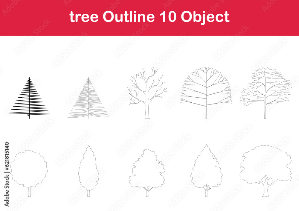 tree line drawing, Side view, graphics trees elements single object ...