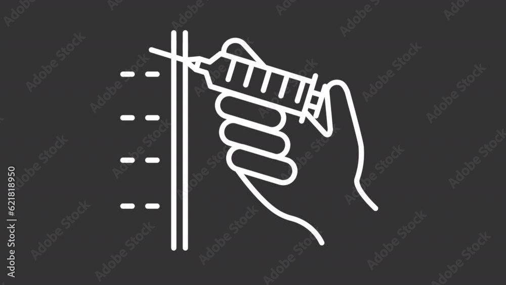 Anesthesia white icon animation. Animated line hand with syringe ...