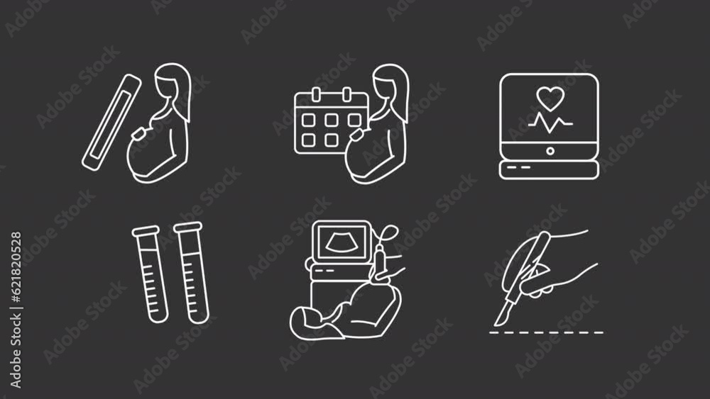 Pregnancy white icons animation. Animated line prenatal care. Pregnant ...