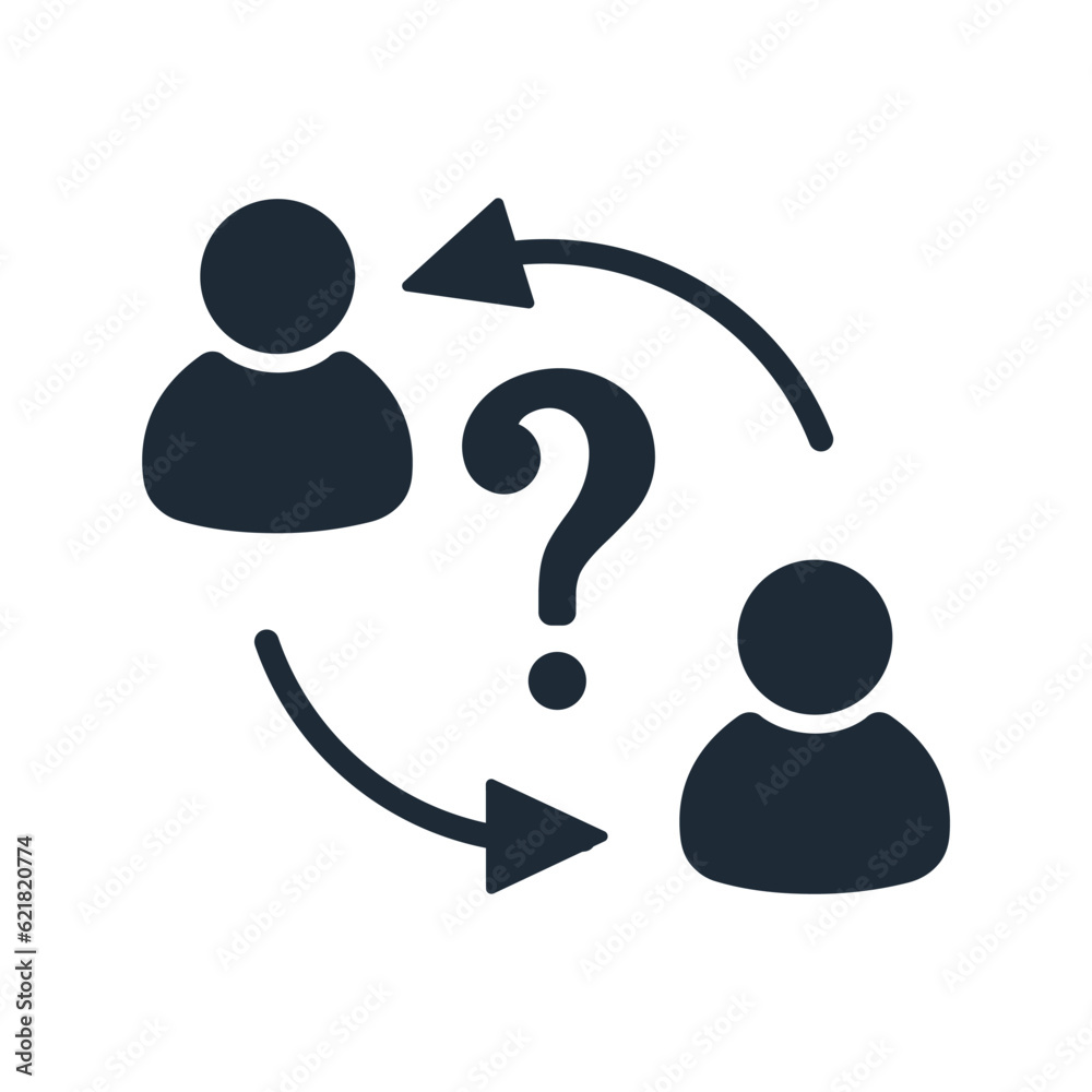 Businessmen, question mark and exchange arrows. Questions exchange ...