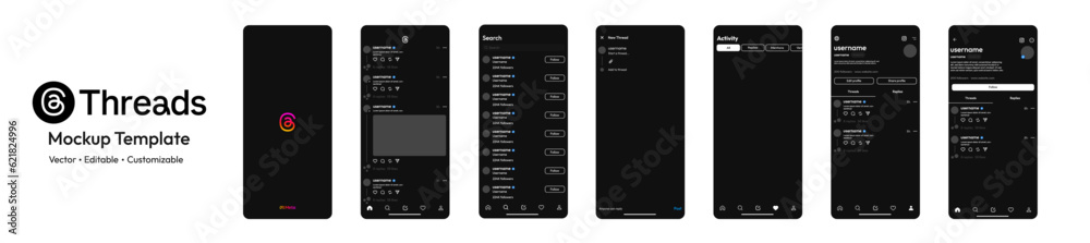 Dark Threads mockup social media template, new Threads post mockup ...