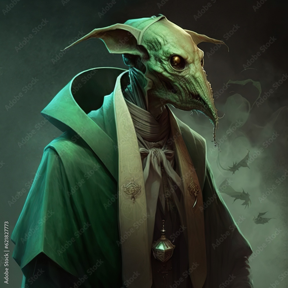 alien plague doctor with mask, hat and green medieval outfit, green ...