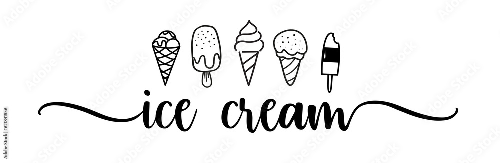 Ice cream icons. Typography, black letters isolated on white background ...