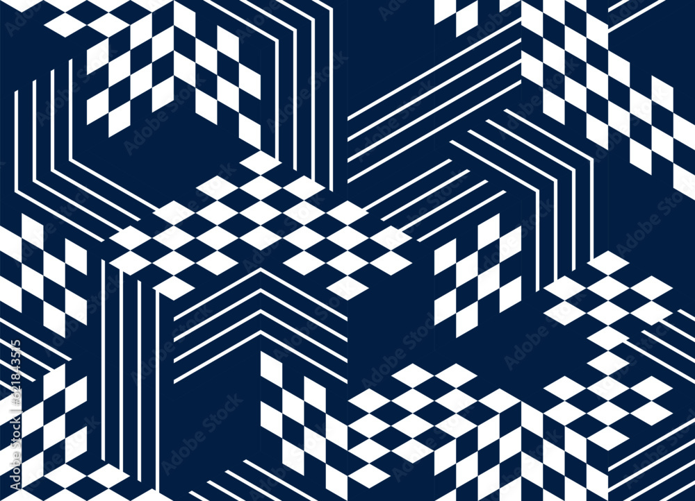 Seamless Isometric Rhombus And Triangles Geometric Pattern 3d Cubes Vector Tiling Background