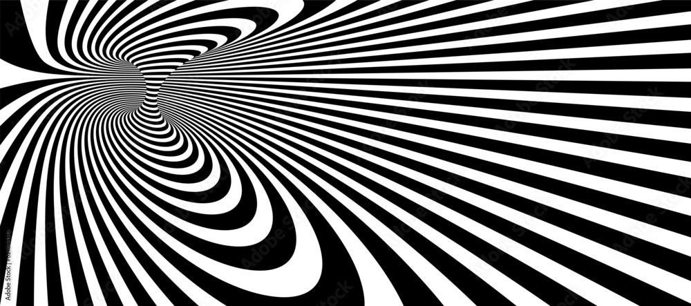 Op art distorted perspective black and white lines in 3D motion ...