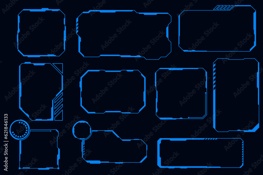 Vector technology futuristic set hi tech frame element. HUD focus sci-fi square shape design ...