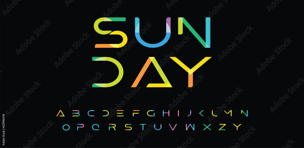 Sunday, Multi colored bright font alphabet letters. Kids type for ...
