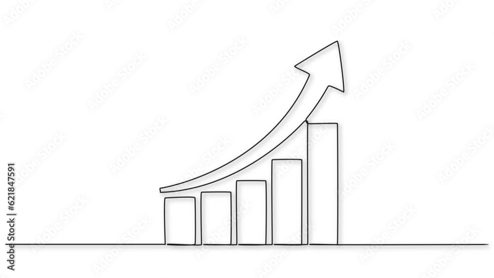 animated continuous single line drawing of business chart with arrow ...